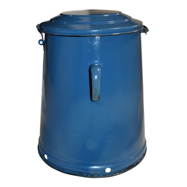 Hungarian Blue Enamel Bucket with Lid - Ski Country Antiques & Home