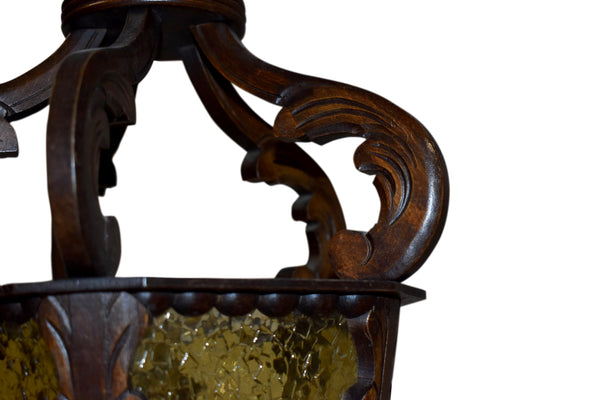 Carved Hanging Pendant Lantern Light Fixture with Stained Glass - Ski ...