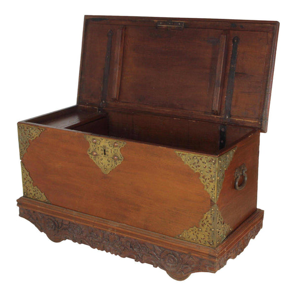 Wheeled Trunk with Brass Accents - Ski Country Antiques & Home